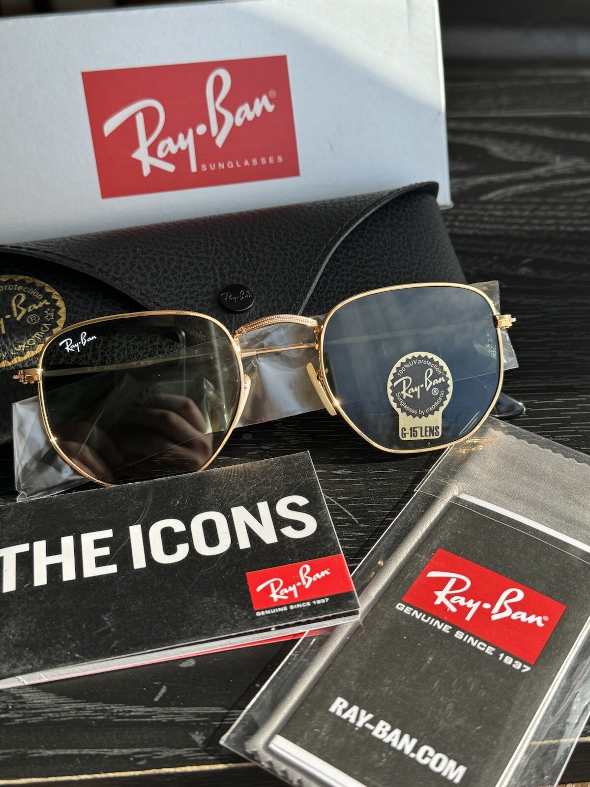 Ray-Ban Hexagonal Gold Frame/ Green G15 51mm RB3548