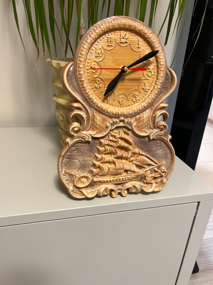 Unique Handmade Wooden Wall Clock With Ship, Vintage Decor, Original ...