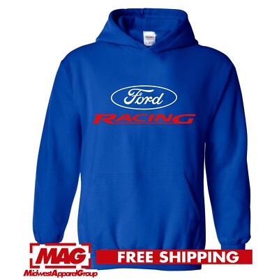 FORD RACING BLUE HOODIE Motor Automotive Sweatshirt Car Mustang Auto ...