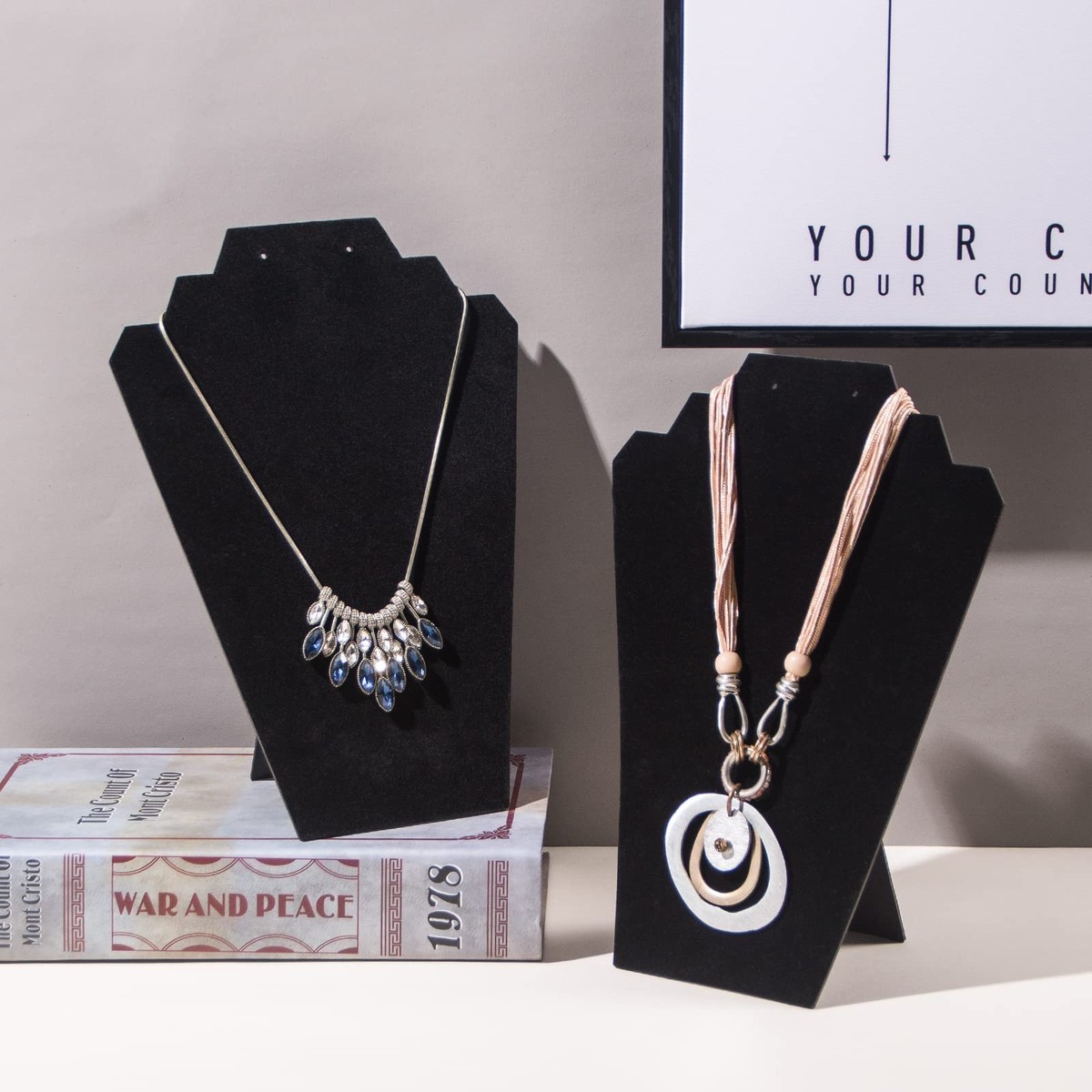 Jewelry Display Stands 4-Piece Velvet Necklace Display Stand Set ...