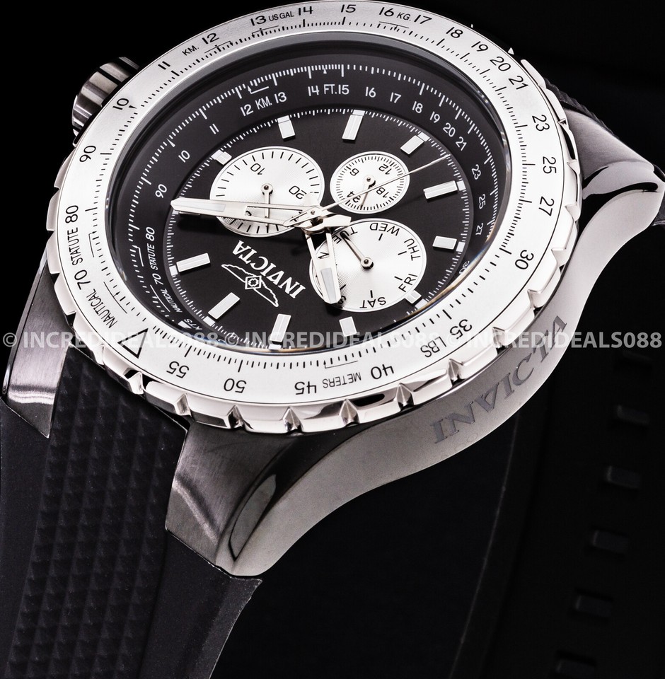 Invicta Mens AVIATOR VOYAGE Multi Function Black Silver Dial SS ...
