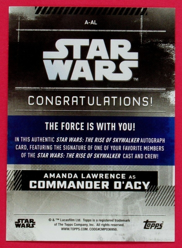 2019 Star Wars Rise Skywalker Amanda Lawrence Auto as Commander D'Acy # ...