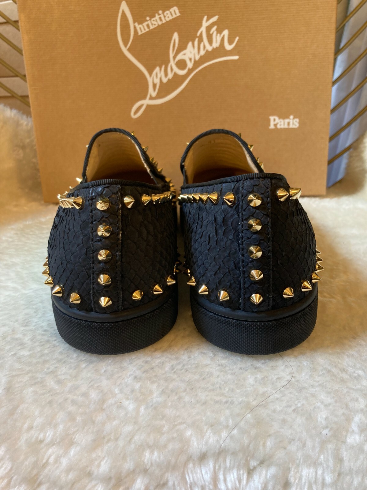 CHRISTIAN LOUBOUTIN GOLD PIK PYTHON BOAT SHOES SLIP ON IN BLACK | eBay