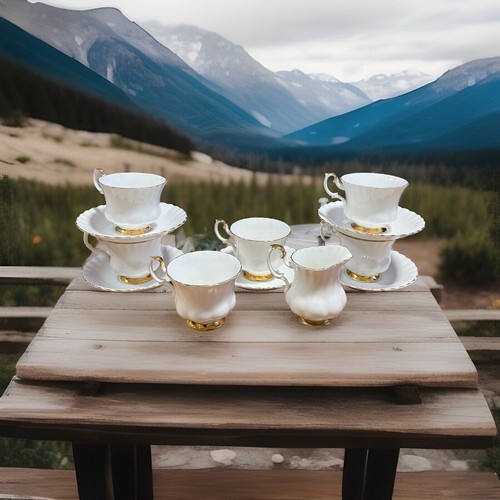 Set 12 Royal Albert Val D'or Tea Cup & Saucer White Gold Fine Bone ...