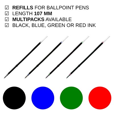 Ballpoint Pen Refills Length 107 mm Biro Pen Refills for School Office ...