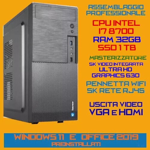 COMPUTER PC FISSO CPU INTEL i7-8700 32GB SSD1.0TB DVDRW Wpen Win11 ...