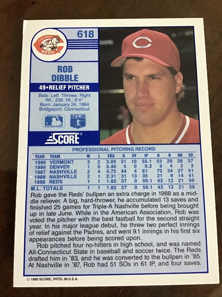 1989 Score Rob Dibble Rookie Card #618 Combined Shipping BB371 | eBay