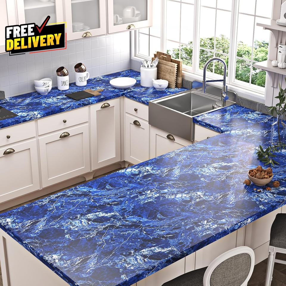 Royal Blue Marble Contact Paper Peel and Stick Countertop Covers Marble ...