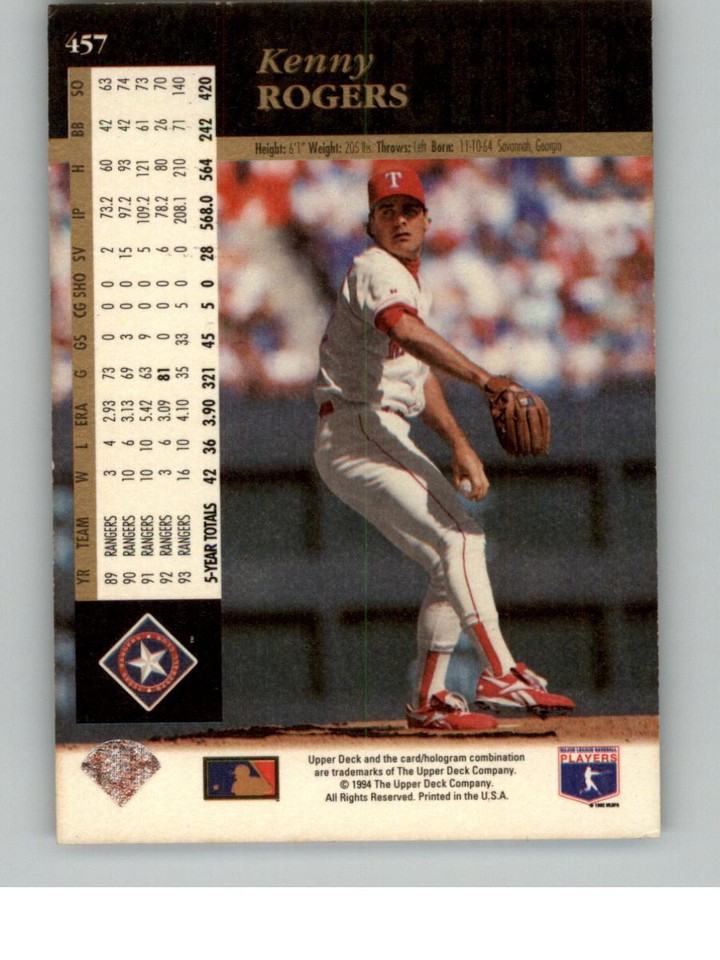 1994 Upper Deck Kenny Rogers 457 Texas Rangers Electric Diamond | eBay
