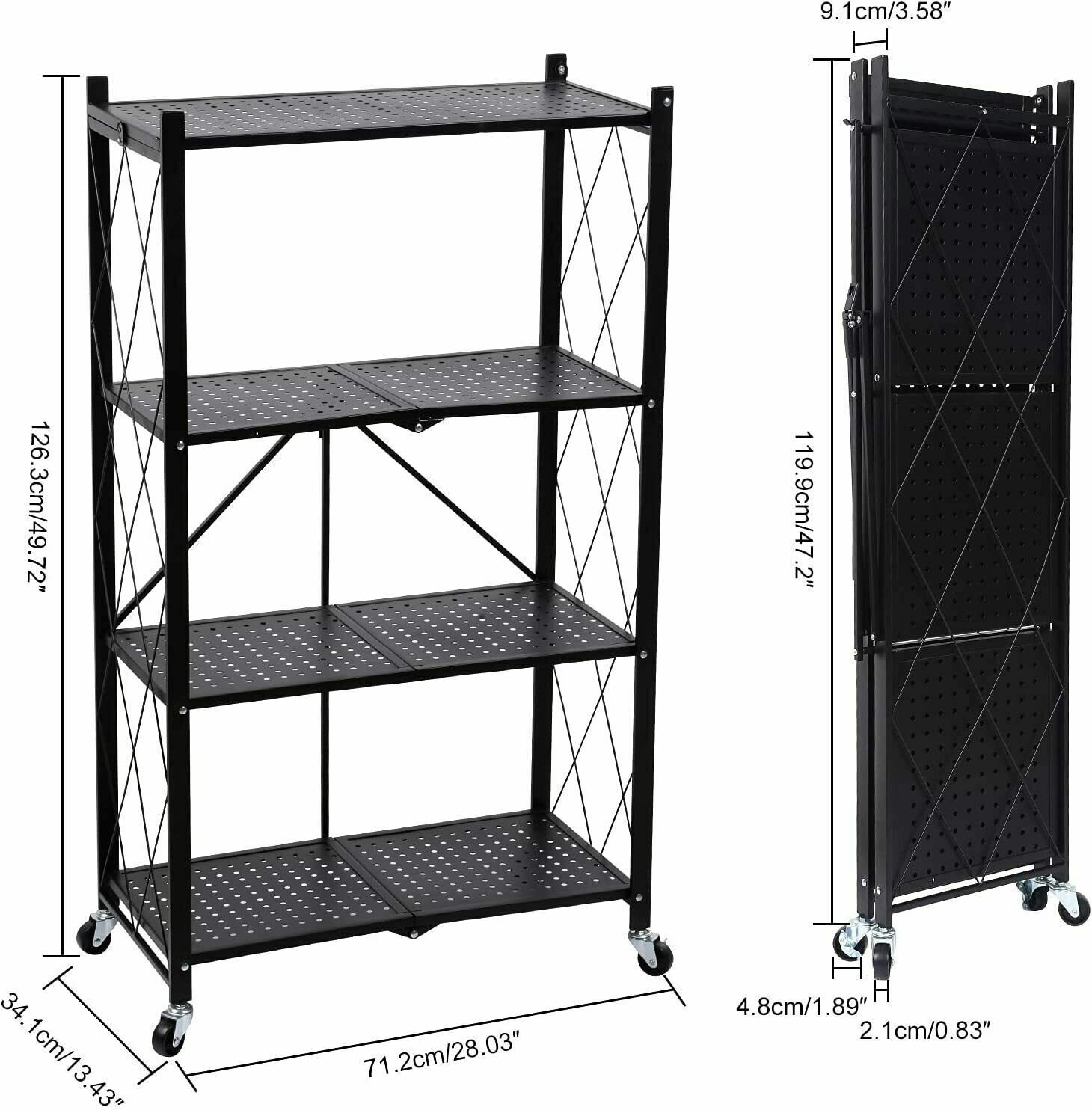 4/5Tier Heavy Duty Foldable Metal Rack Storage Shelving Unit w Wheel | eBay