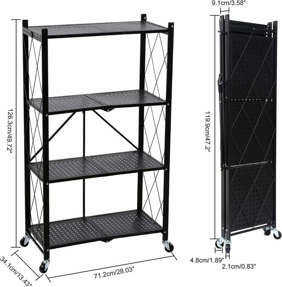 4/5Tier Heavy Duty Foldable Metal Rack Storage Shelving Unit w Wheel | eBay
