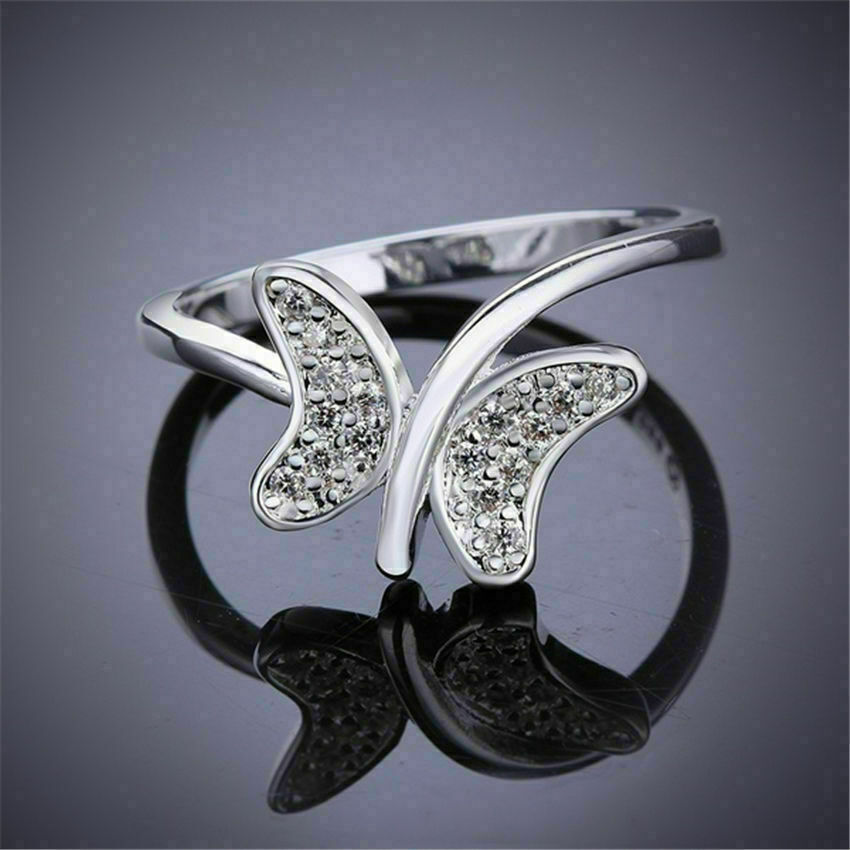 1.50 Ct Round Cut Simulated Diamond Butterfly Wedding Ring 925 Sterling ...