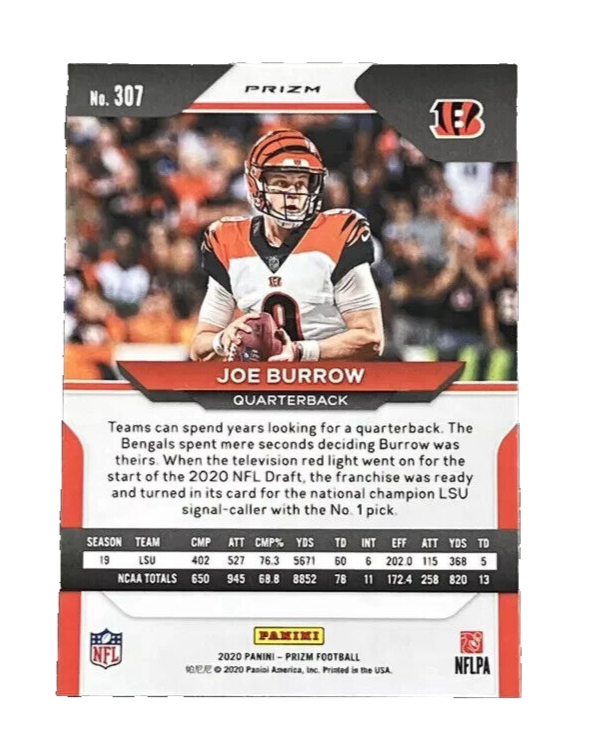 2020 Panini Prizm JOE BURROW RED ICE PRIZM Rookie RC #307 BENGALS SHARP ...