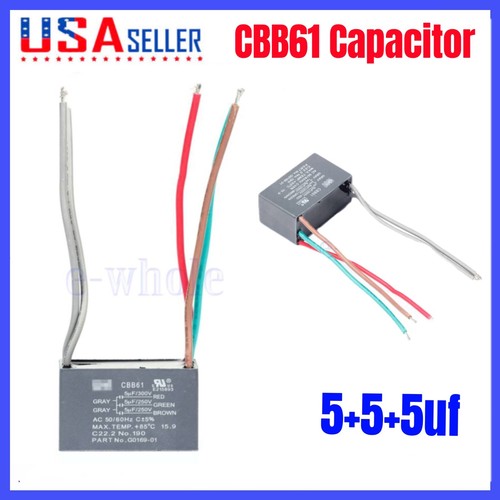 Ceiling Fan Capacitor 5 Wire CBB61 5+5+5uf 250V-300V AC 50/60 Hz Power ...