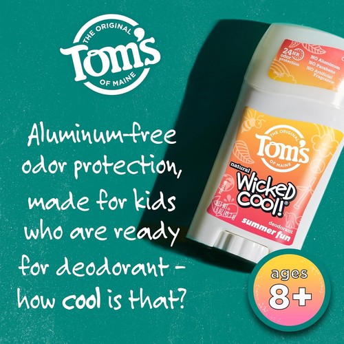 Tom's of Maine Aluminum-Free Wicked Cool! Natural Deodorant for Kids ...