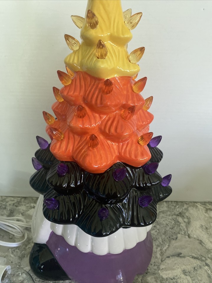 12.75"H Ceramic Gnome Glazed Retro Plug-In Halloween Candy Corn Tree w ...