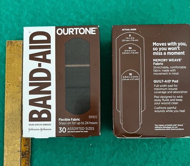 2 Boxes Band Aid Bandaid Ourtone Brown Flexible Fabric Bandages 30ct ...