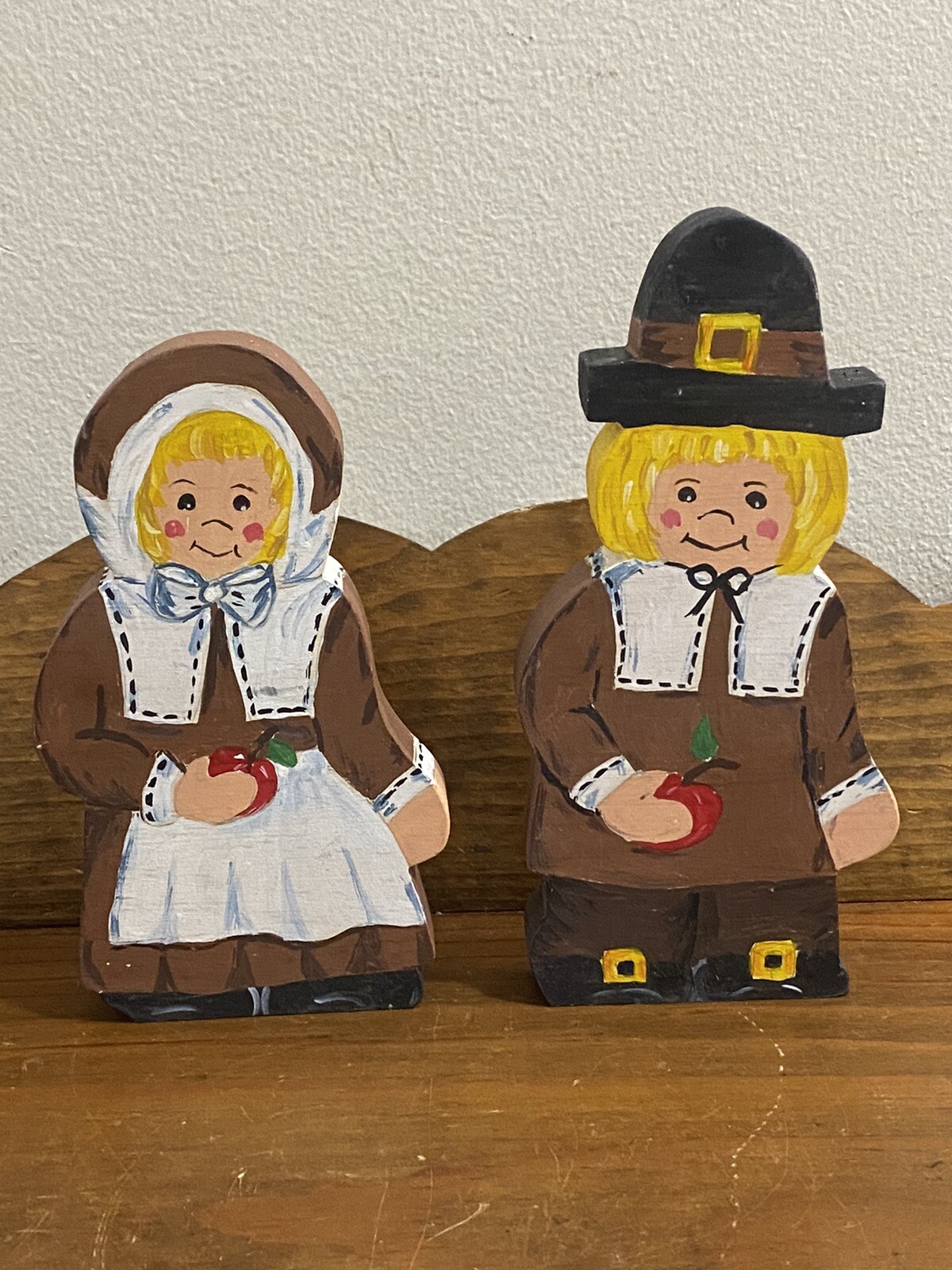 Hand Carved & Painted Wooden Boy & Girl Amish Figurine Pilgrim ...