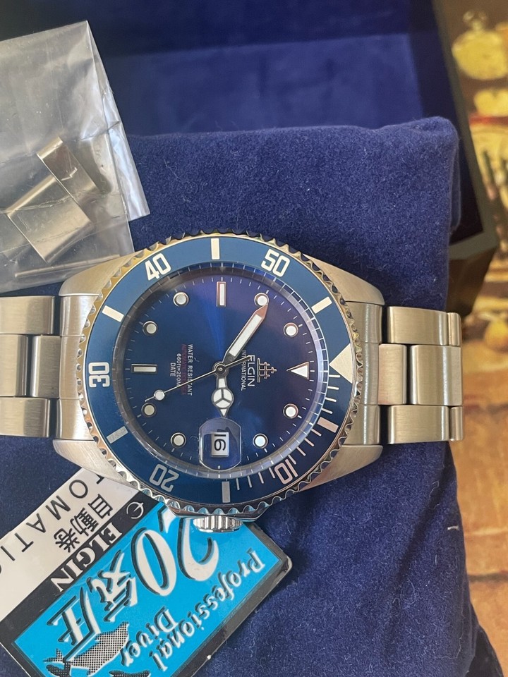 Elgin Automatic 660 ft Diver men's watch, 39mm, beautiful Blue with ...