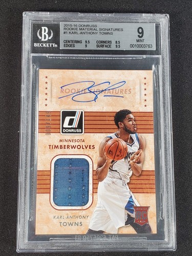 2015-16 Donruss #RMS-KT Karl Anthony Towns Rookie AUTO RC BGS 9 #/149 ...