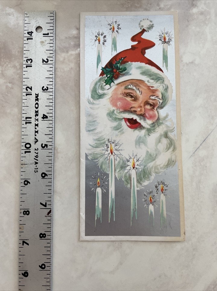50s Santa Silver Foil Glitter Candles Vtg XMAS Card USED | eBay