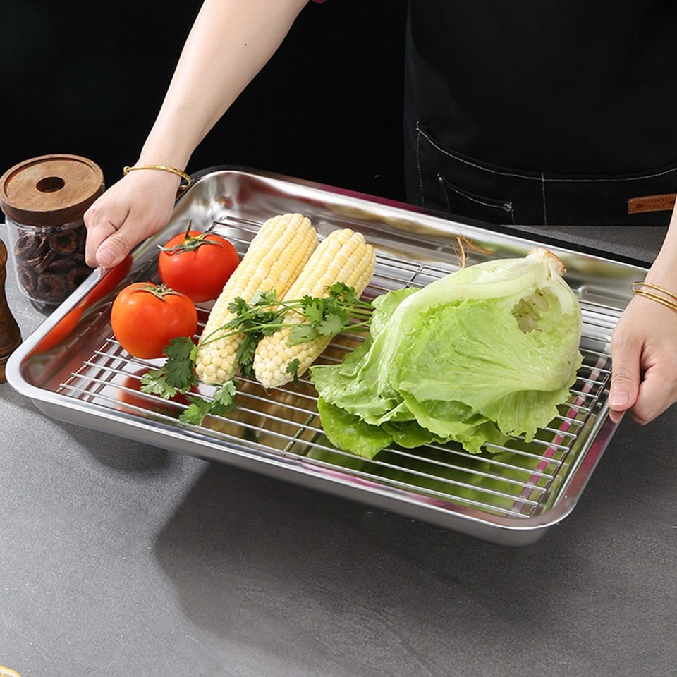 3pcs Heavy Duty Rectangular Stainless Steel Oven Pan Deep Edged Tray ...