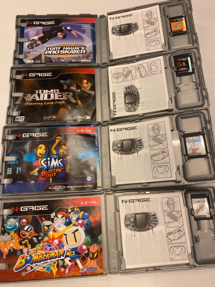 4 Nokia N-Gage Games bundle - Tomb Raider - Bomberman - Sims - Tony ...