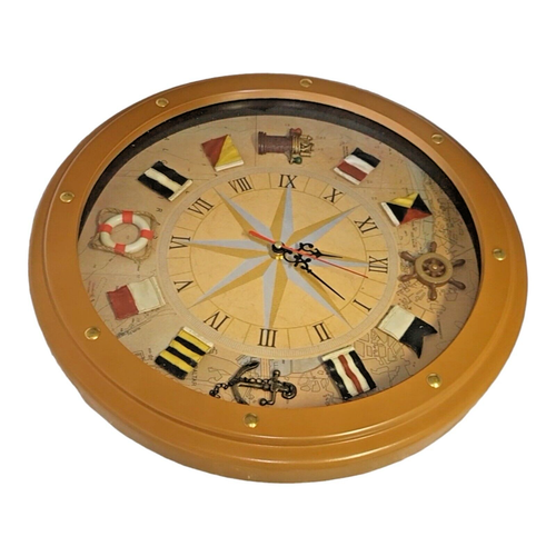 NEW TK-315 Compass Rose Analog Dial Nautical Flag Wall Time Clock 14 ...