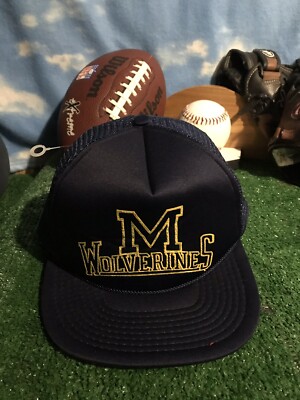 Nwot Rare vtg U of M Michigan Wolverines strap snapback Hat Truckers ...