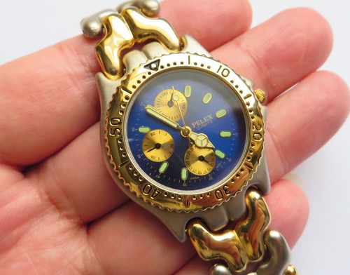 Pelex Blue Quartz Gents Watch, Original Gold Two Toned Strap,TMI Movt ...