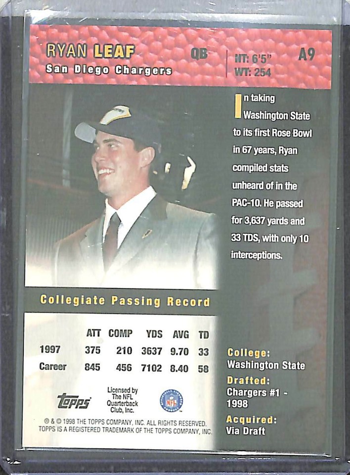 1998 Topps Football Autograph #A9 Ryan Leaf | eBay