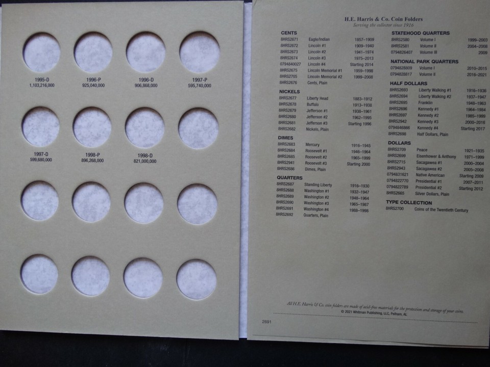 He Harris Washington Quarters Coin Folder 1988-1998 Number 4 Album Book ...