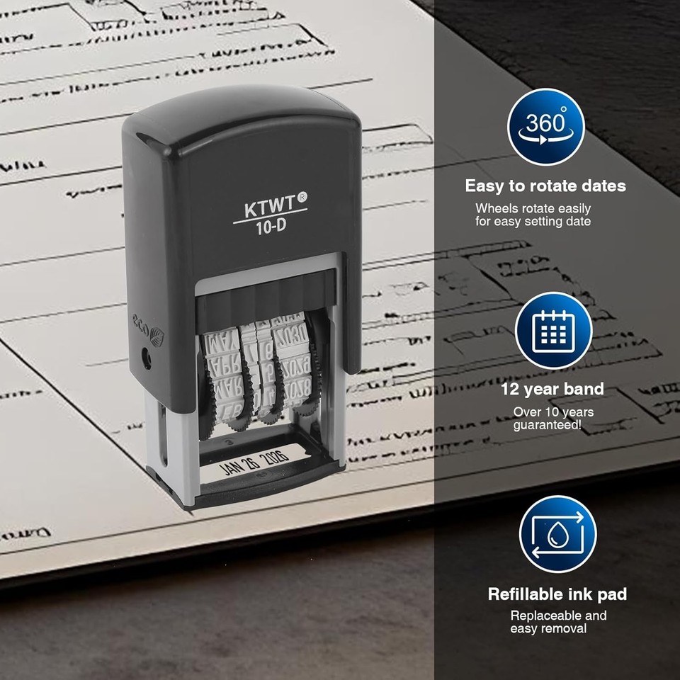 Date Stamp, Self-Inking Date Stamps, US Format MMM-DD-YYYY, Black ...