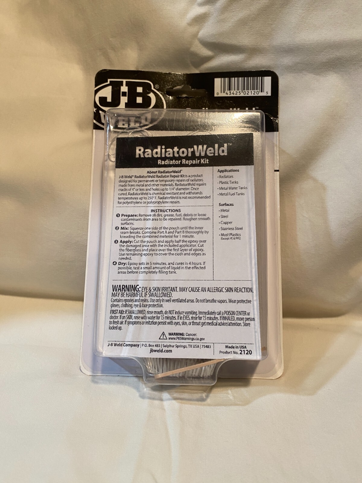J-B Weld 2120 Radiator and Plastic Repair Kit 2x6" Fiberglass Cloth ...