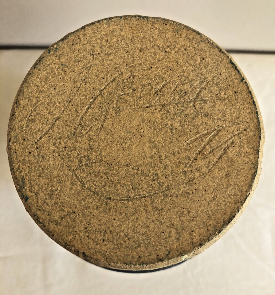 J Gasser Pottery Vase Beach Sea Oats Scene Incised Blues Ribbed Signed ...