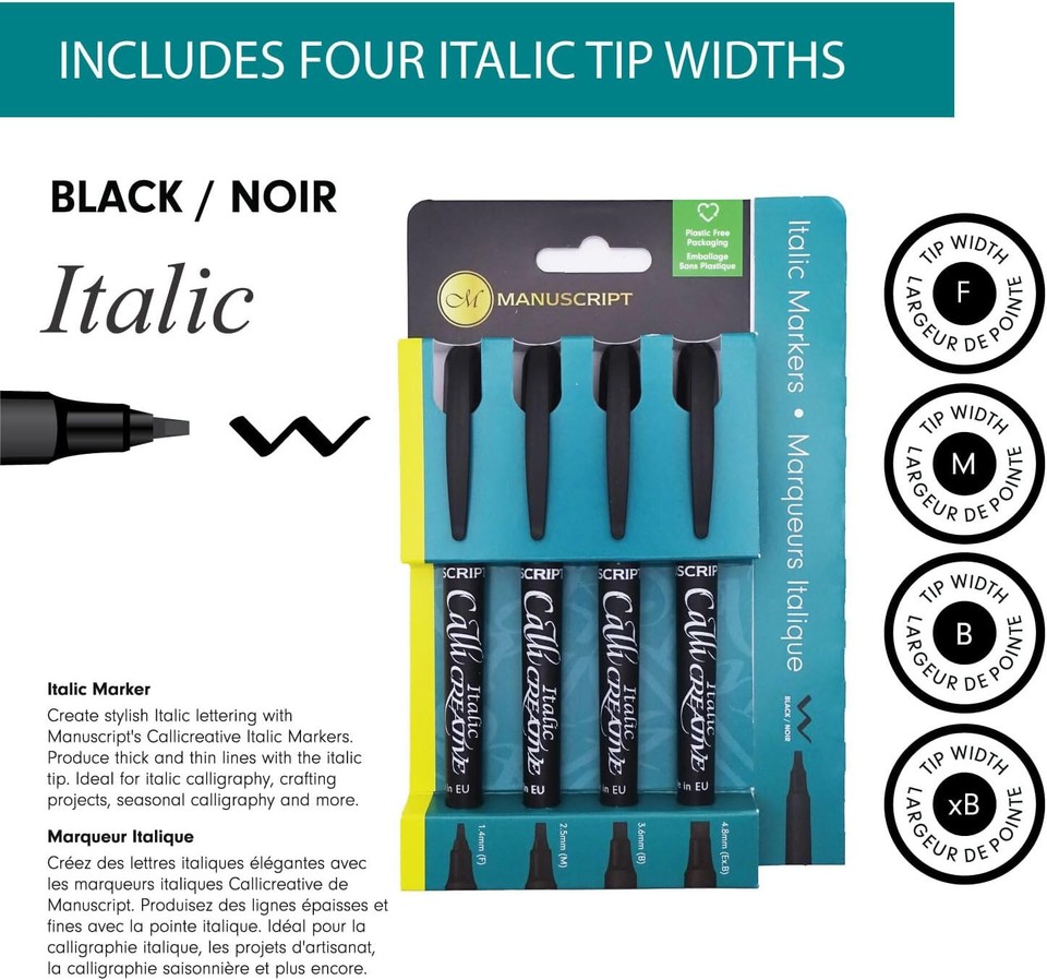 4 MANUSCRIPT CALLI CREATIVE BLACK ITALIC CALLIGRAPHY MARKER PENS ...
