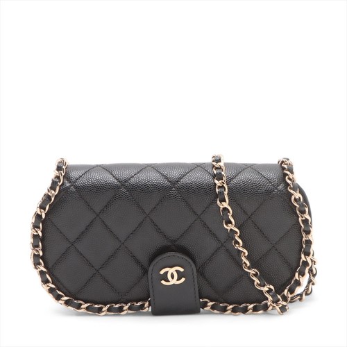 Chanel Matelasse Caviar Skin Chain Shoulder Bag phone case Black Gold ...