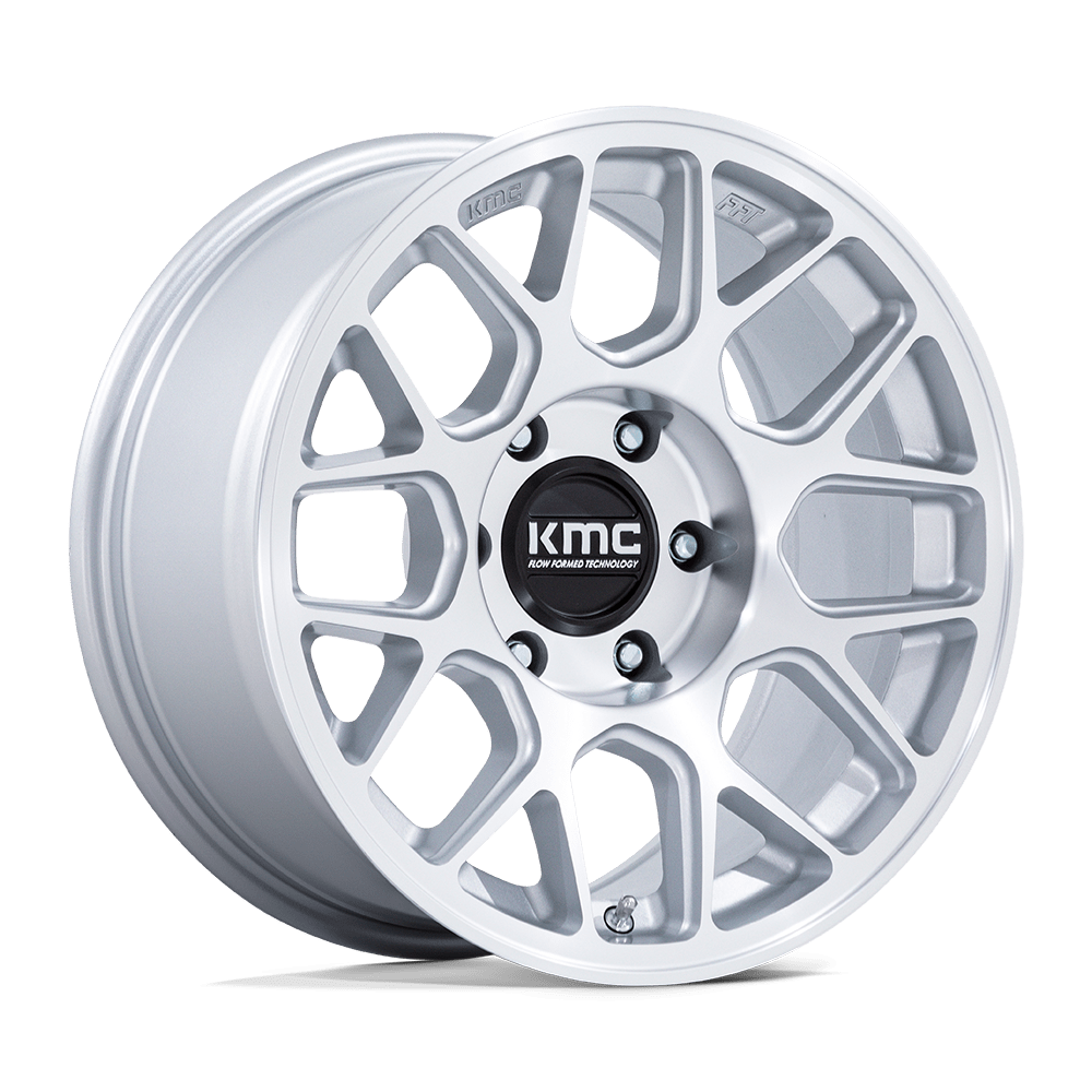 17X8.5 KMC KM730 HATCHET 6X120 25MM GLOSS SILVER W/ MACHINED FACE (4 ...
