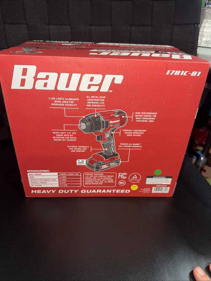 Bauer 20V 1/4" Hex Compact Impact Driver Kit w/ Battery & Charger *NEW ...