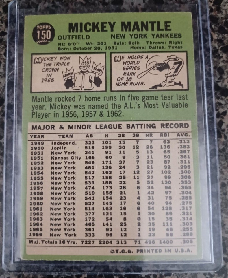 Mickey Mantle 1967 Topps #150 New York Yankees Hall of Fame | eBay
