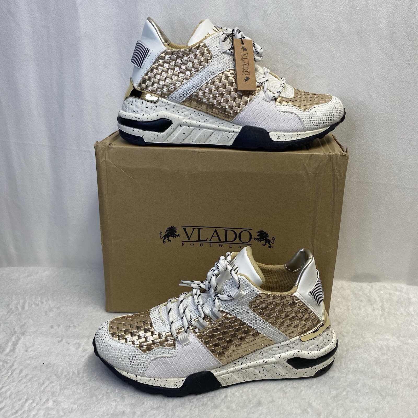 VLADO Footwear Cleo Lace-Up Sneakers Shoes Women Size 8.5 White/Gold IG ...