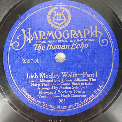 RARE Harmograph 78 - Newport Society Orchestra - Irish Medley Waltz ...