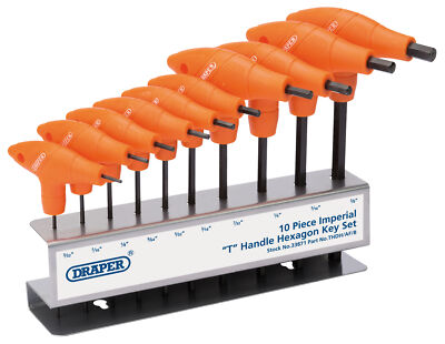 Draper T-Handle Af English Imperial Hex Allen Key Hexagon Alan 10 Piece ...