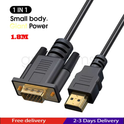 1.8m HDMI to VGA Cable Monitor Lead PC XBOX Laptop Converter Adapter 2M ...