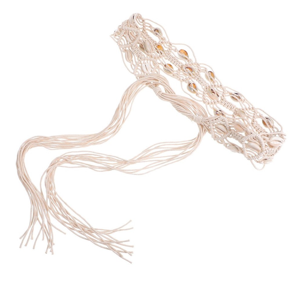 Adjustable Tie Closure Wide Macrame Belt for Women Boho Beige Rope ...