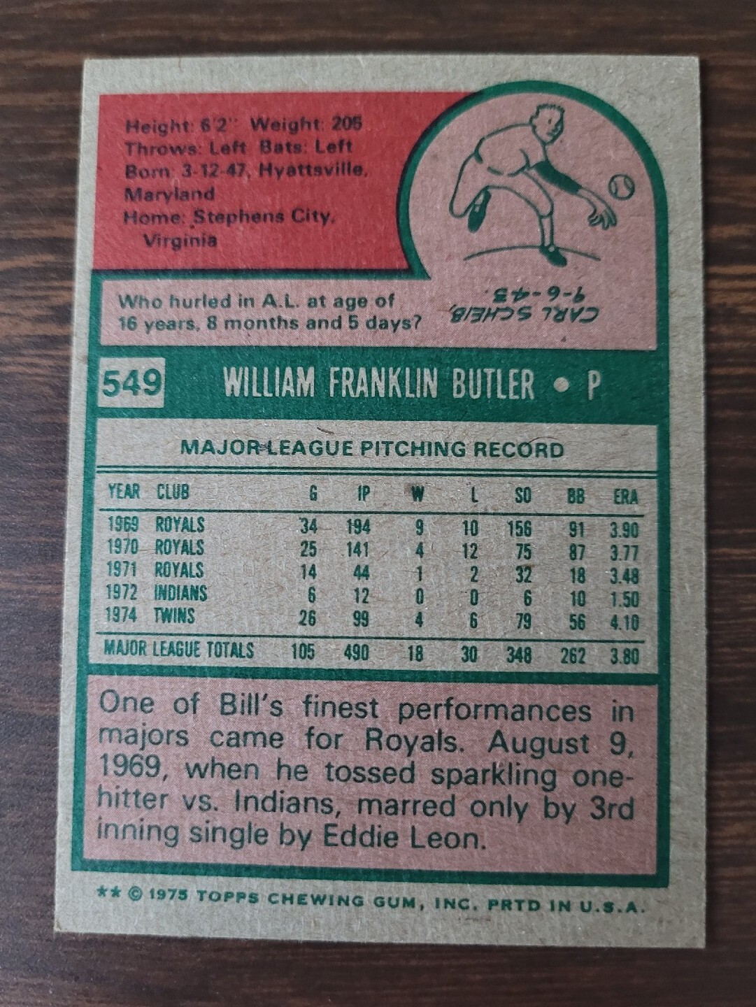 1975 Topps - #549 Bill Butler for sale online | eBay