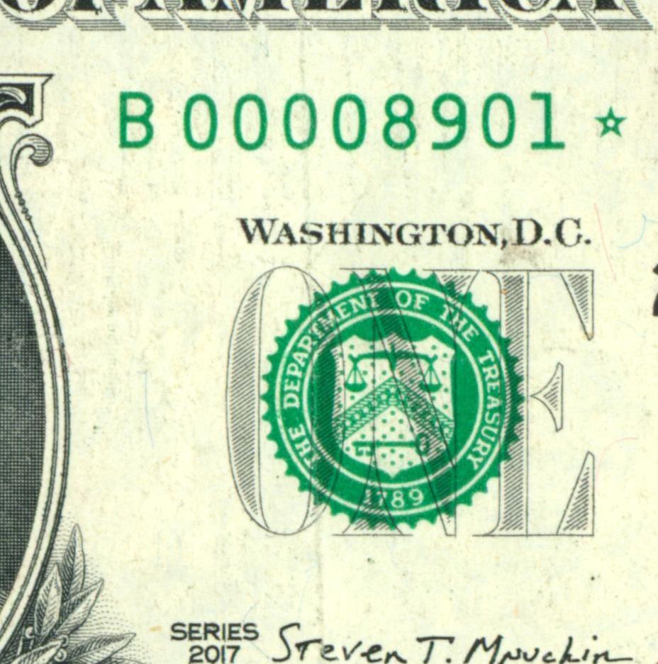 ((STAR - 4 DIGIT)) $1 2017 (( 00008901 )) FANCY SERIAL # PAPER CURRENCY ...