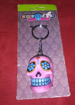 Candy Skulls Pink Sugar Skull Keychain - Spencers - Day of the Dead ...