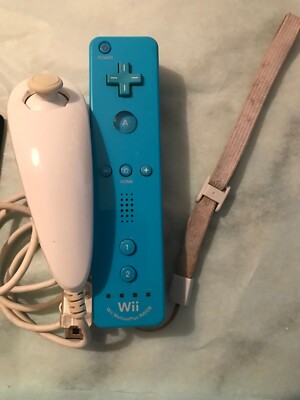 Authentic Nintendo Blue Wii Remote + White Nunchuk Motion RVL-036 - For ...
