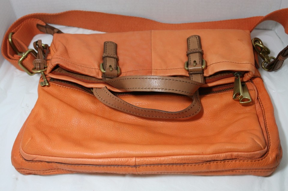 FOSSIL EXPLORER TOTE BAG ORANGE LEATHER CONVERTIBLE HANDBAG ZB5258 | eBay